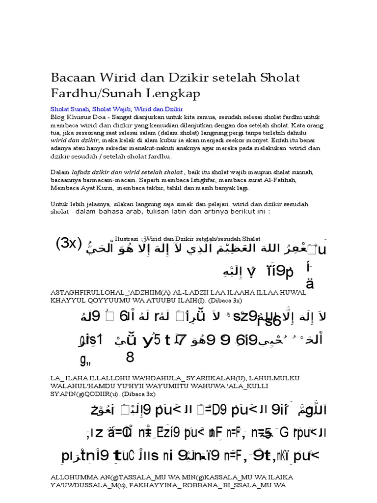 Bacaan Wirid Dan Dzikir Setelah Sholat Fardhudoc | PDF | Kesehatan Holistik