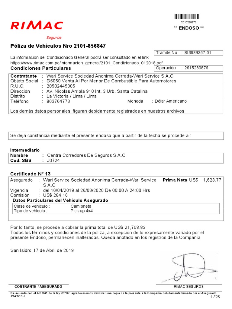 Póliza de Seguro Vehicular | PDF | Póliza de seguros | Seguro