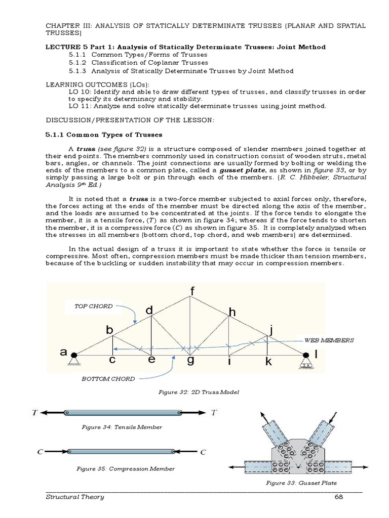 LECTURE 5 Part 1: Analysis of Statically Determinate Trusses: Joint ... LECTURE 5 Part 1: Analysis of Statically Determinate Trusses: Joint ...