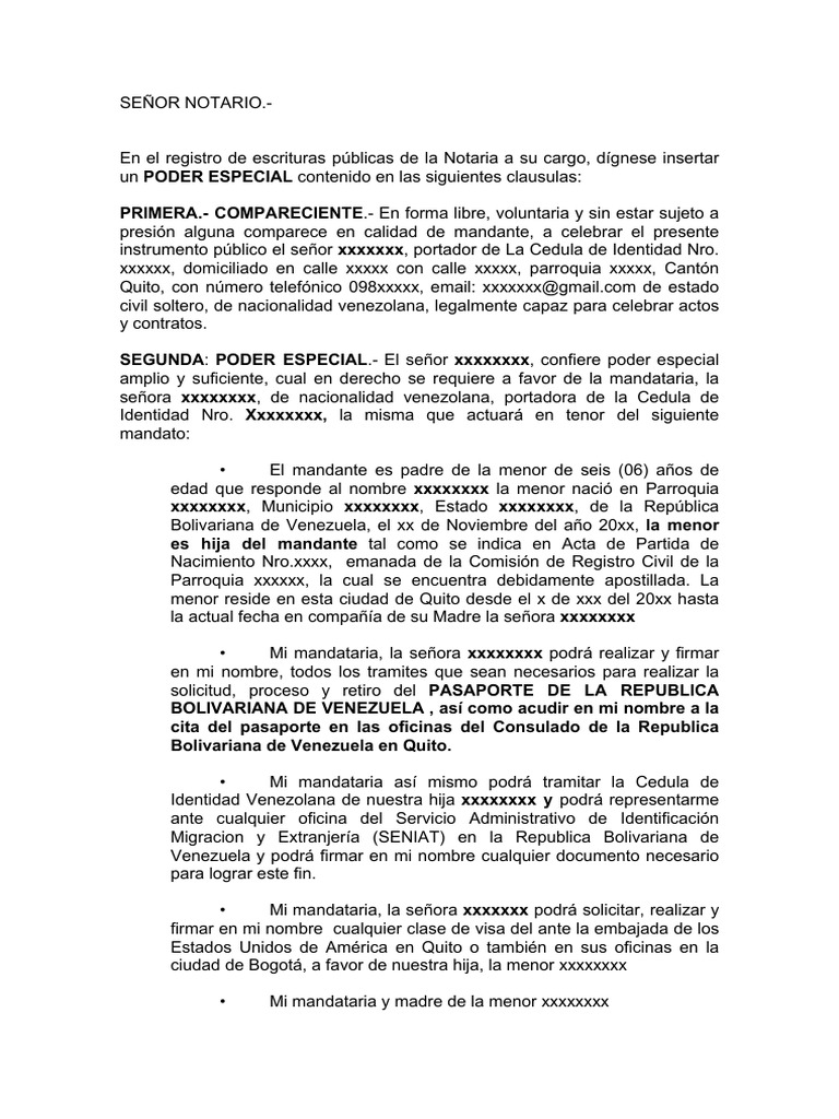 Poder Especial Amplio para Menor Venezolano en Ecuador | PDF | Justicia ...