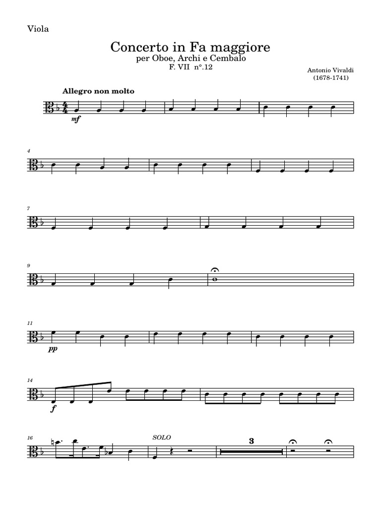 Vivaldi's Oboe Concerto in F Major | PDF | Elements Of Music ...