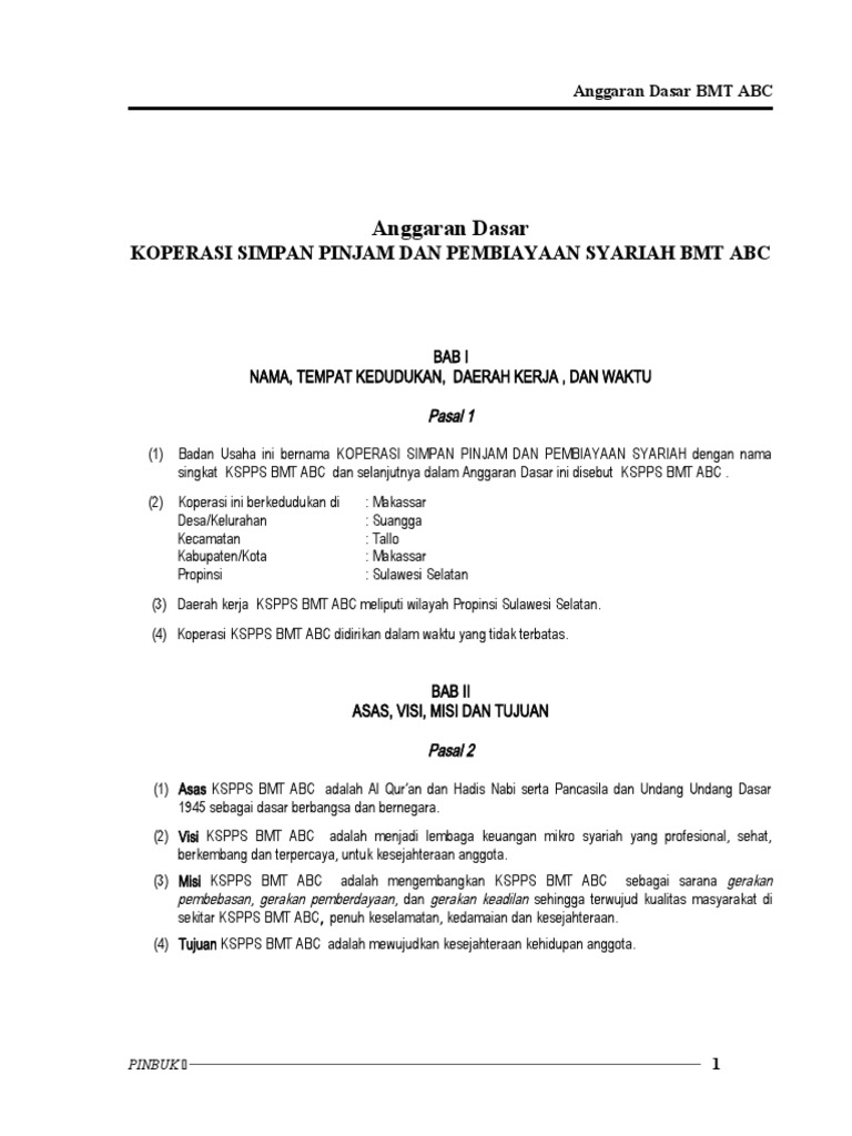 Anggaran Dasar KSPPS ABC | PDF