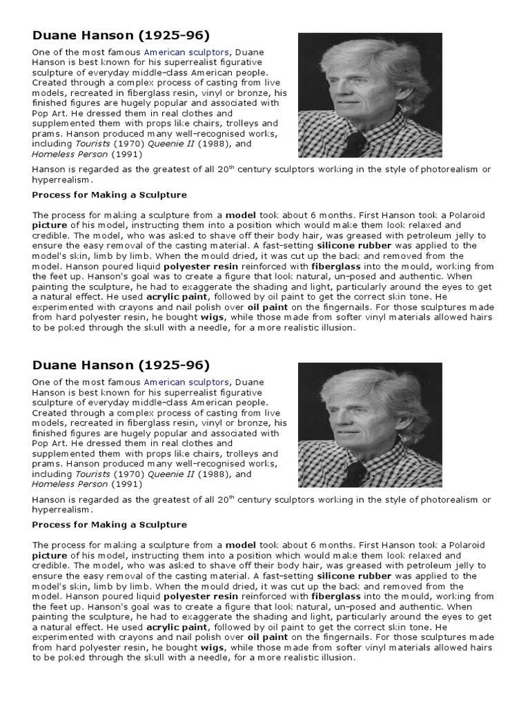 Duane Hanson (1925-96) : American Sculptors | PDF | Sculpture