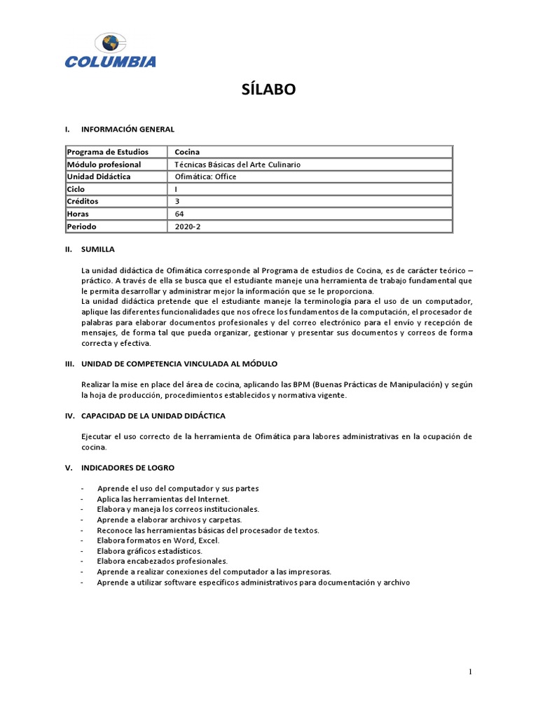 Sílabo Ofimática | PDF | Archivo de computadora | Evaluación