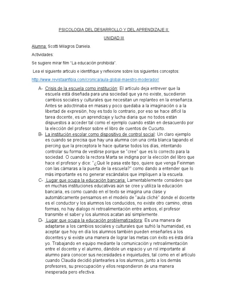Act 3. Psicologia Del Desarrollo y Del Aprendizaje Ii | PDF | Método de enseñanza | Maestros