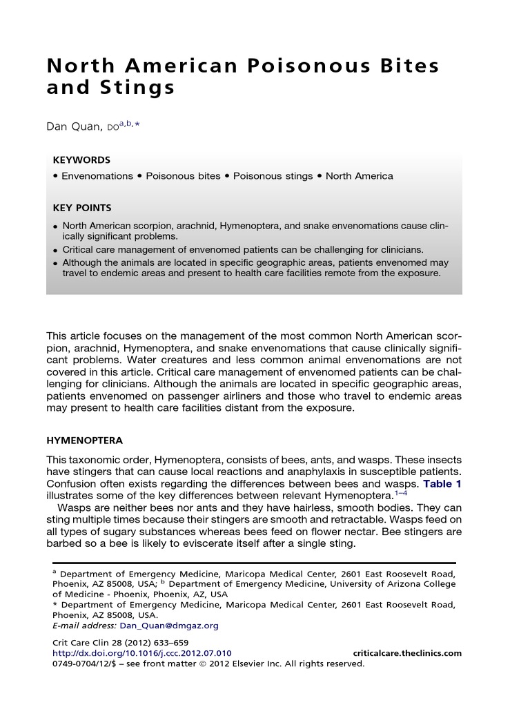 North American Poisonous Bites and Stings | PDF | Medicine | Medical ...