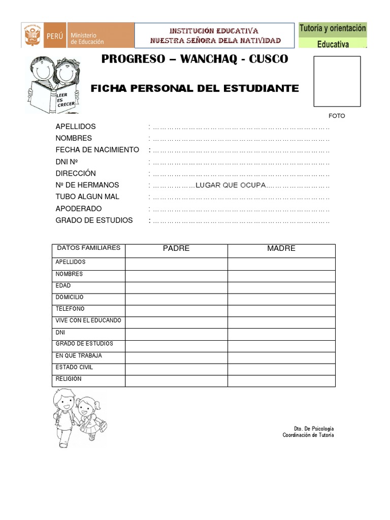 Ficha Personal Del Estudiante | PDF