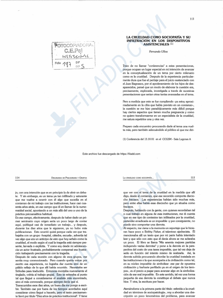 ULLOA. La Crueldad Como Sociopatía y Su Infiltración en Los ...
