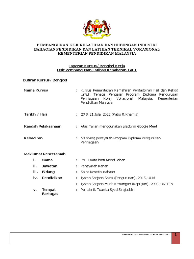 Laporan Kursus Upskilling Pengurusan Fail Dan Rekod Program Pengurusan ...