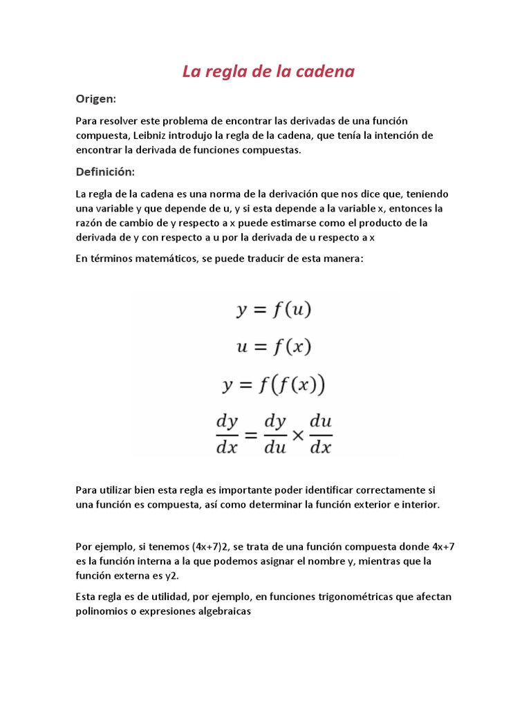 Hoja De Trabajo De La Regla De La Cadena Para Derivadas Regla De La