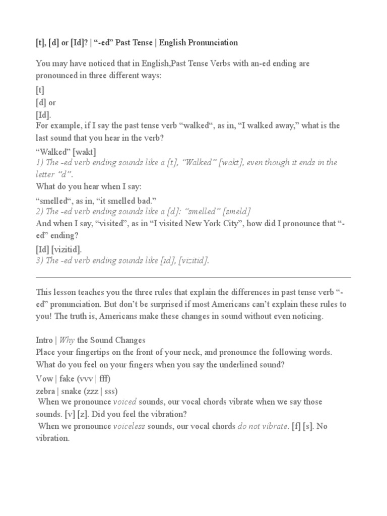 Why the 3 Sounds of -ed Past Tense Verbs | PDF | English Language ...
