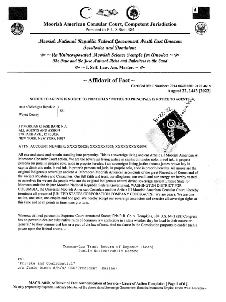 Common Law Trust Return of Deposit | PDF