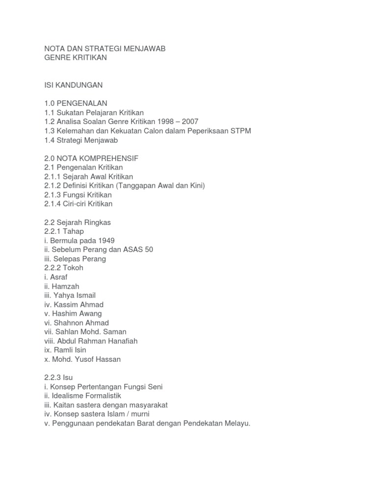 Nota Dan Strategi Menjawab Kritikan Sastera | PDF