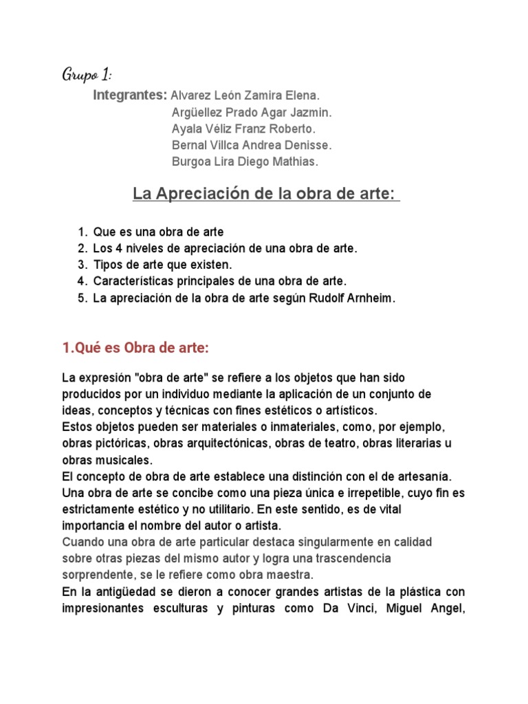 Apreciación de La Obra de Arte | PDF | Obras de arte | Comunicación