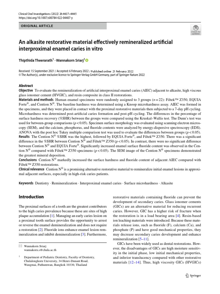 An Alkasite Restorative Material Effectively Remineralized Artificial ...