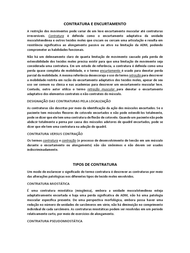 Contratura e Encurtamento | PDF | Músculo esquelético | Patologia