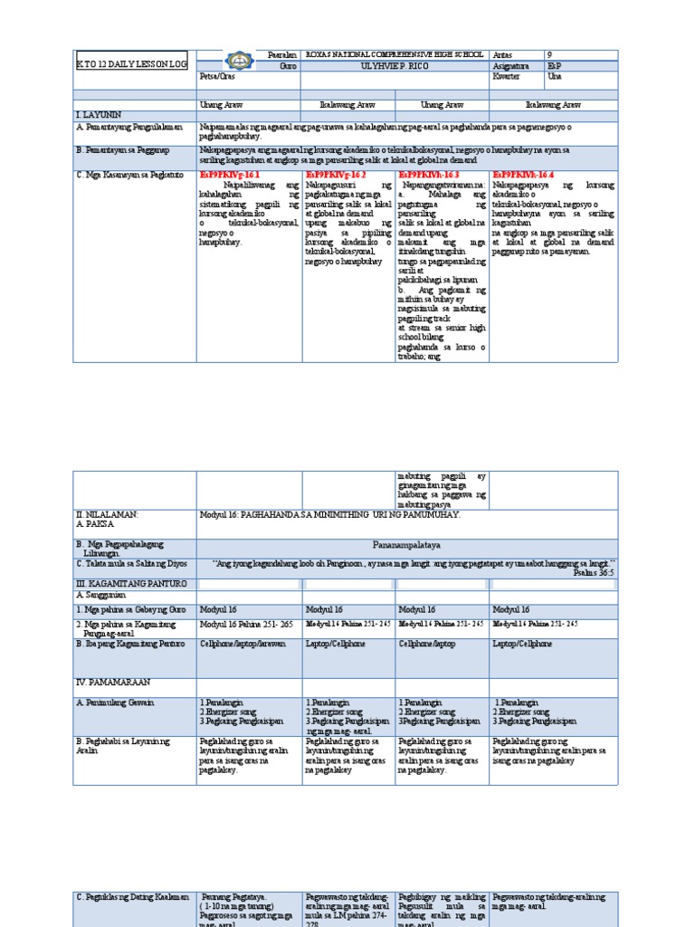 DLL Edukasyon Sa Pagpapakatao Grade9 Quarter4 Module4 (Palawan Division) | PDF