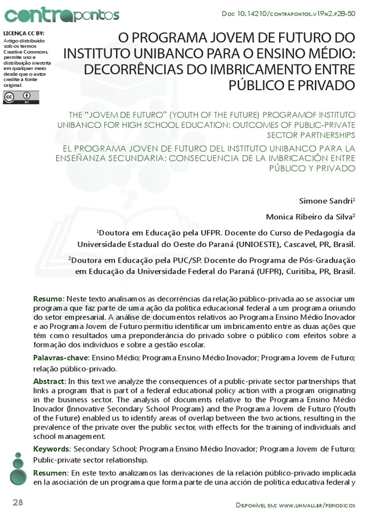 SANDRI, Simoni; SILVA, Monica Ribeiro da. o programa jovem de futuro do ...