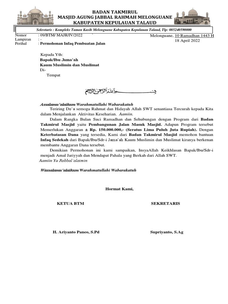 Permohonan Infaq Pembuatan Jalan | PDF