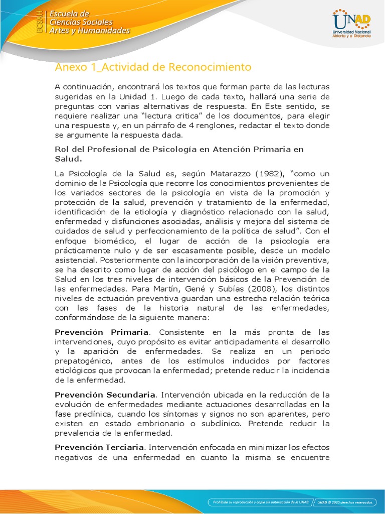 Anexo 1 - Actividad de Reconocimiento | PDF | Asistencia sanitaria preventiva | Sicología