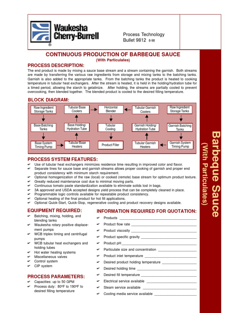 Barbecue Sauce Production Process Guide | PDF | Pump | Heat Exchanger