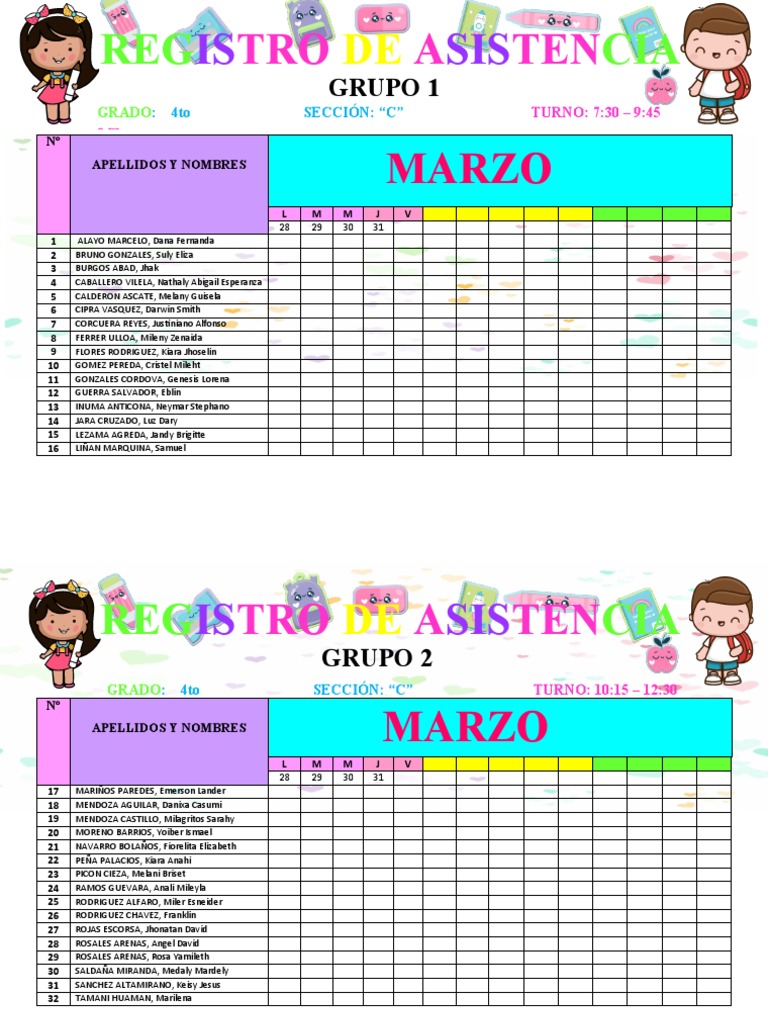 Asistencia Mensual Por Grupos | PDF