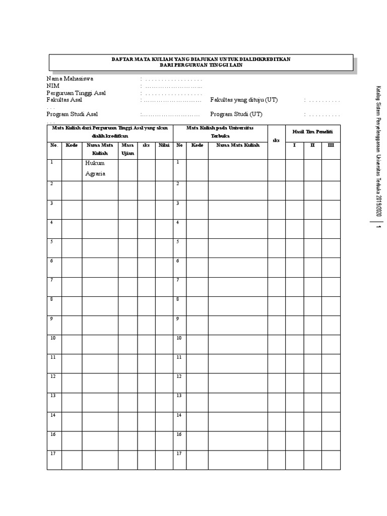 Form Daftar MK Yang Diusulkan | PDF