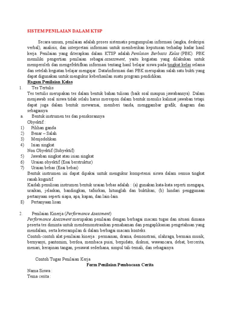 Sistem Penilaian Dalam KTSP | PDF