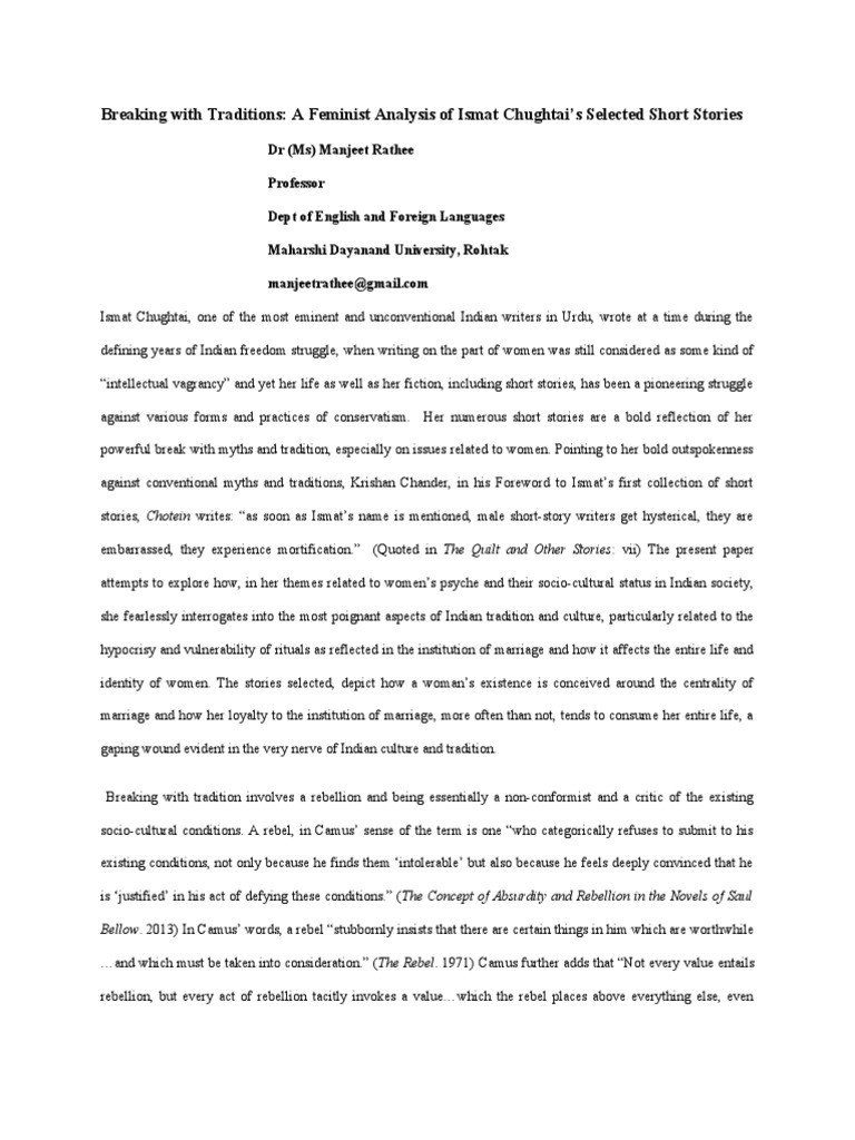 Breaking With Traditions A Feminist Analysis Of Ismat Chughtais
