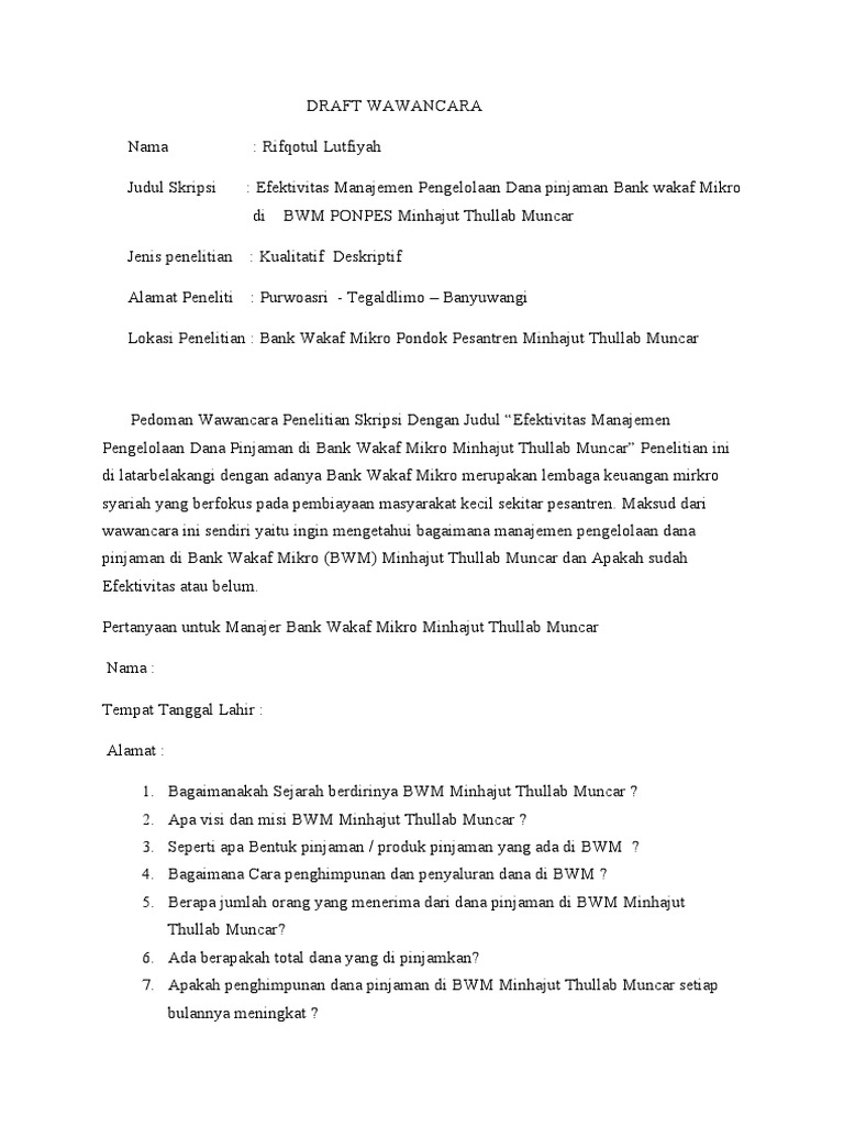 CONTOH DRAFT Wawancara | PDF