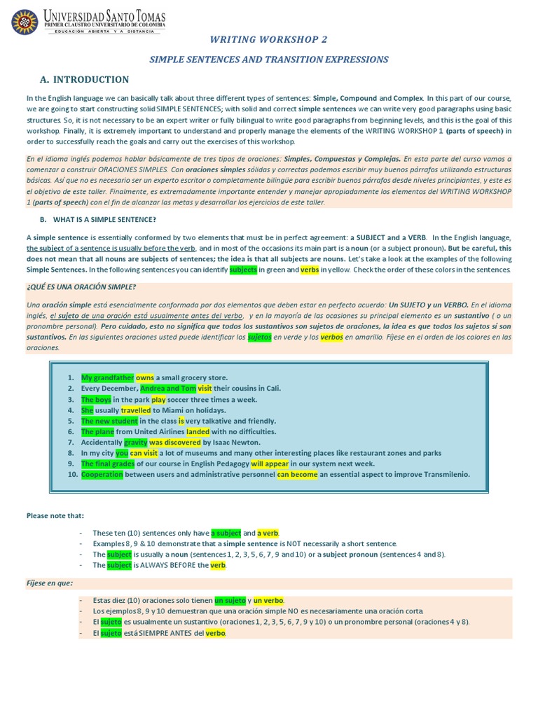 Writing Workshop 2 - Bilingüe | PDF | Asunto (gramática) | Gramática