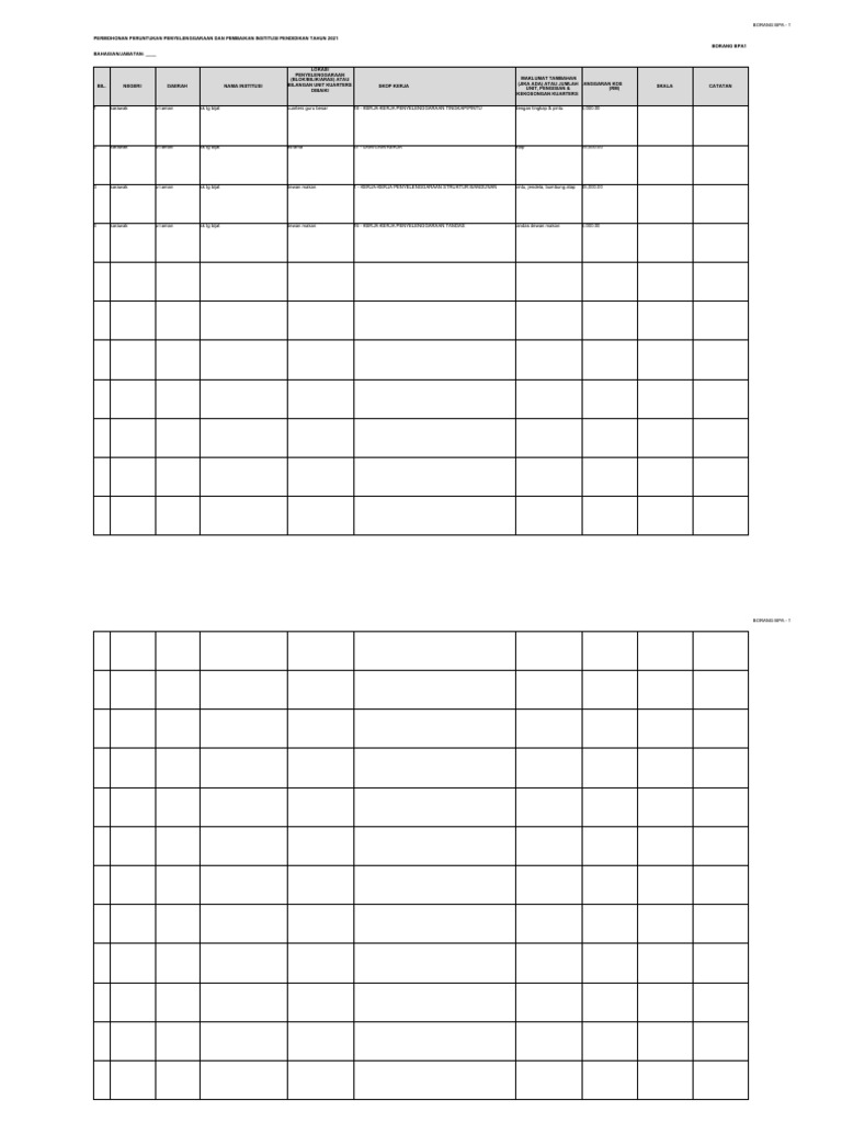 Borang Bpa-1 2021 (Kosong) | PDF