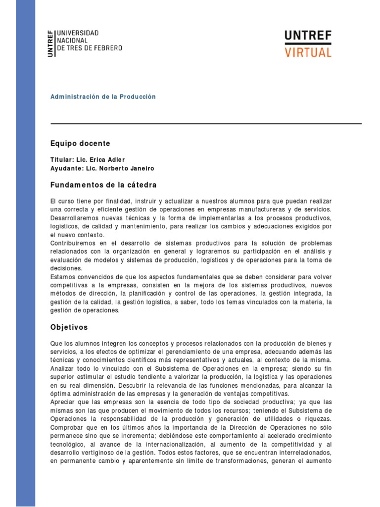 Programa Administracion de La Produccion | PDF | Logística | Calidad (comercial)
