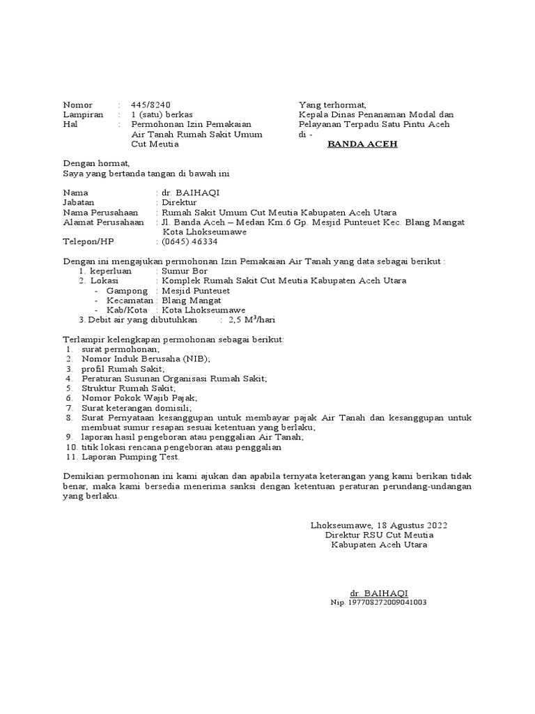 Permohonan Sipa Rs Cut Mutia | PDF