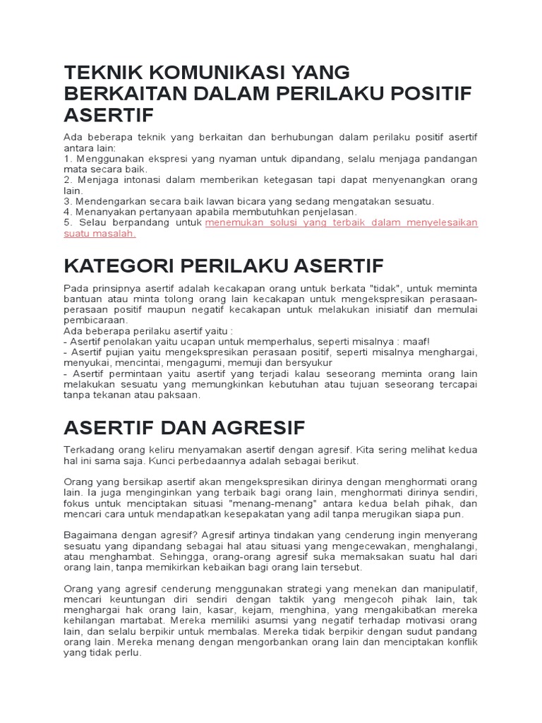 Teknik Komunikasi Yang Berkaitan Dalam Perilaku Positif Asertif | PDF