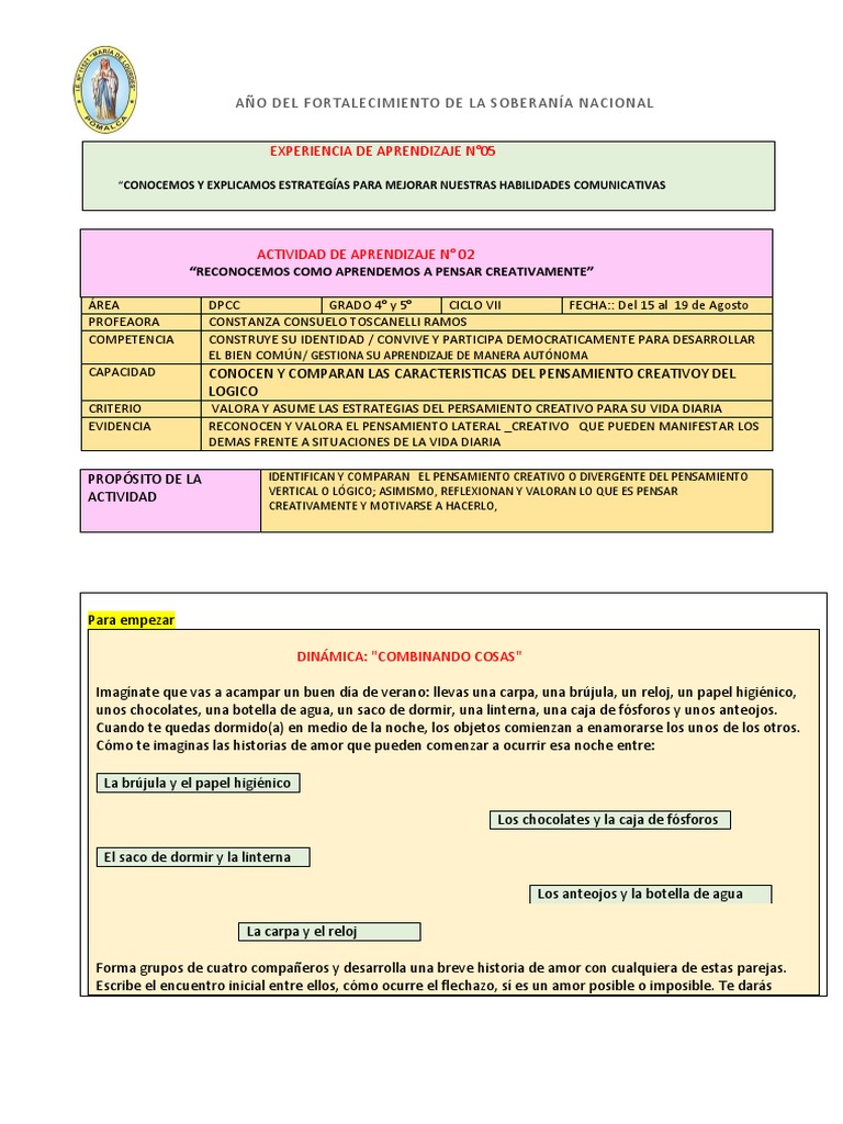 Exp 05 Activ 02 (4 Y5) | PDF | Pensamiento | Creatividad