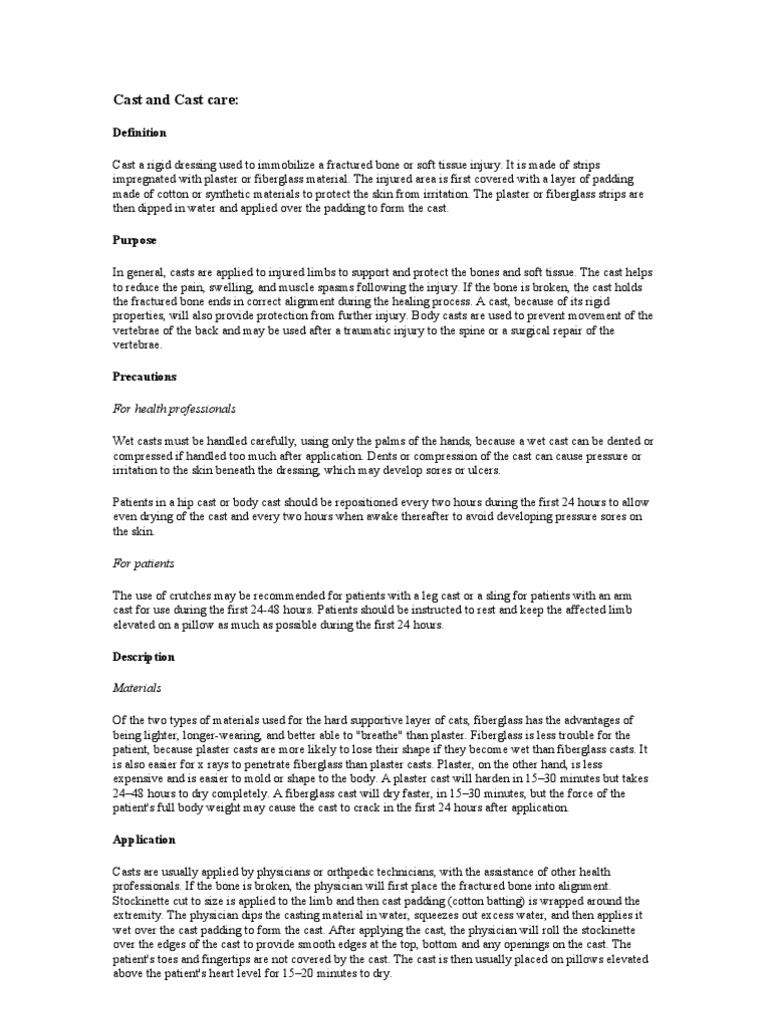 Cast and Cast Care | PDF | Medical Specialties | Clinical Medicine