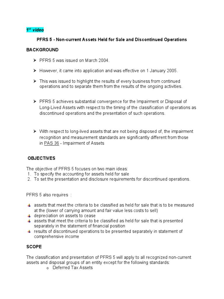 PFRS 5 - Non-Current Assets Held For Sale and Discontinued Operations ...