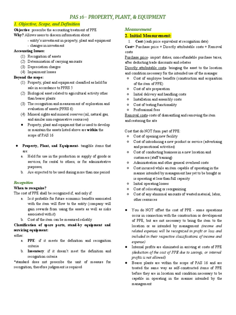Pas 16-Property, Plant, & Equipment 1. Objective, Scope, and Definition Measurement | PDF ...