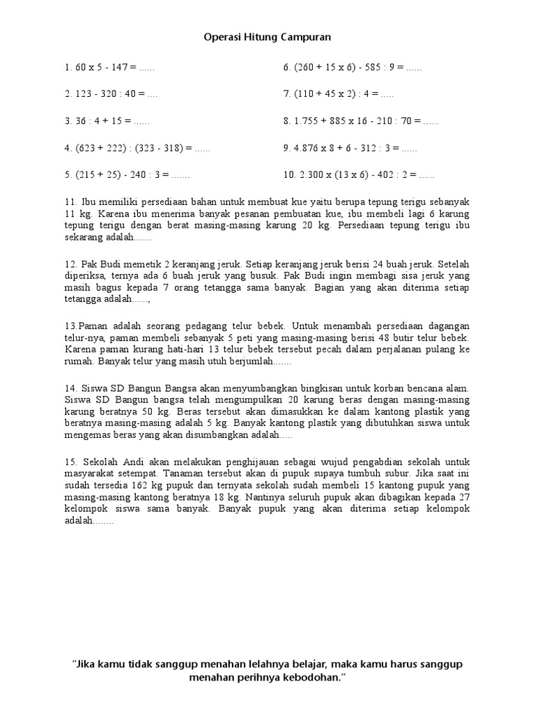 Operasi Hitung Campuran Kelas 4 | PDF