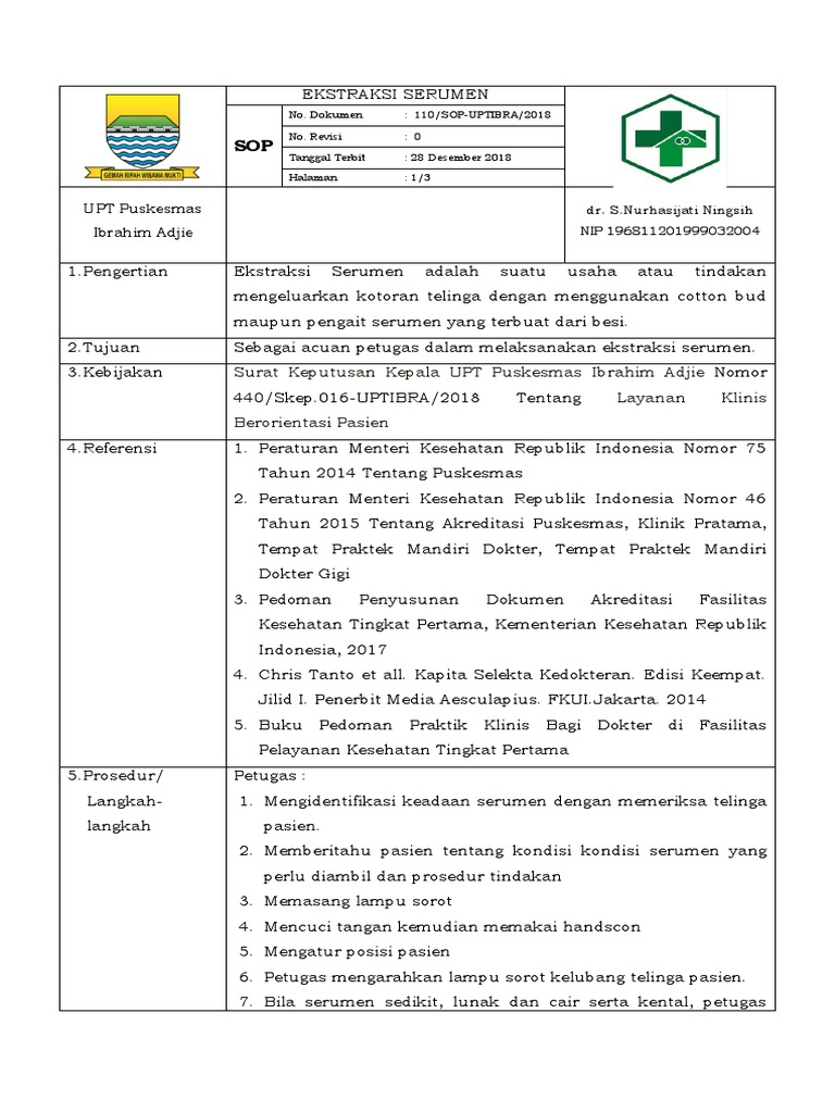 SOP Ekstraksi Serumen | PDF