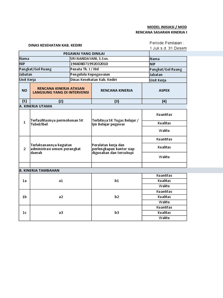 Simulasi Penyusunan SKP JA - JF - Model Inisiasi - Lampiran | PDF