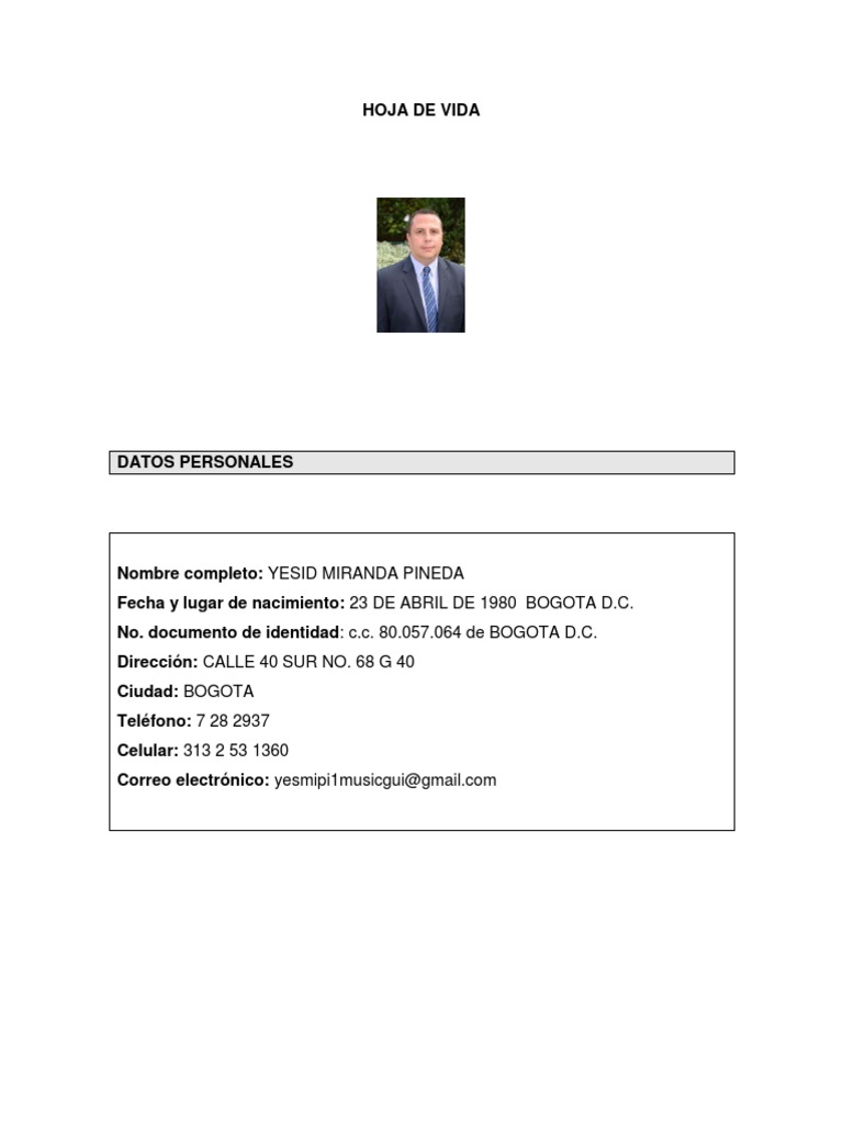 Hoja de Vida Yesid Miranda Pineda - Copiar | PDF | Universidad | Las ...