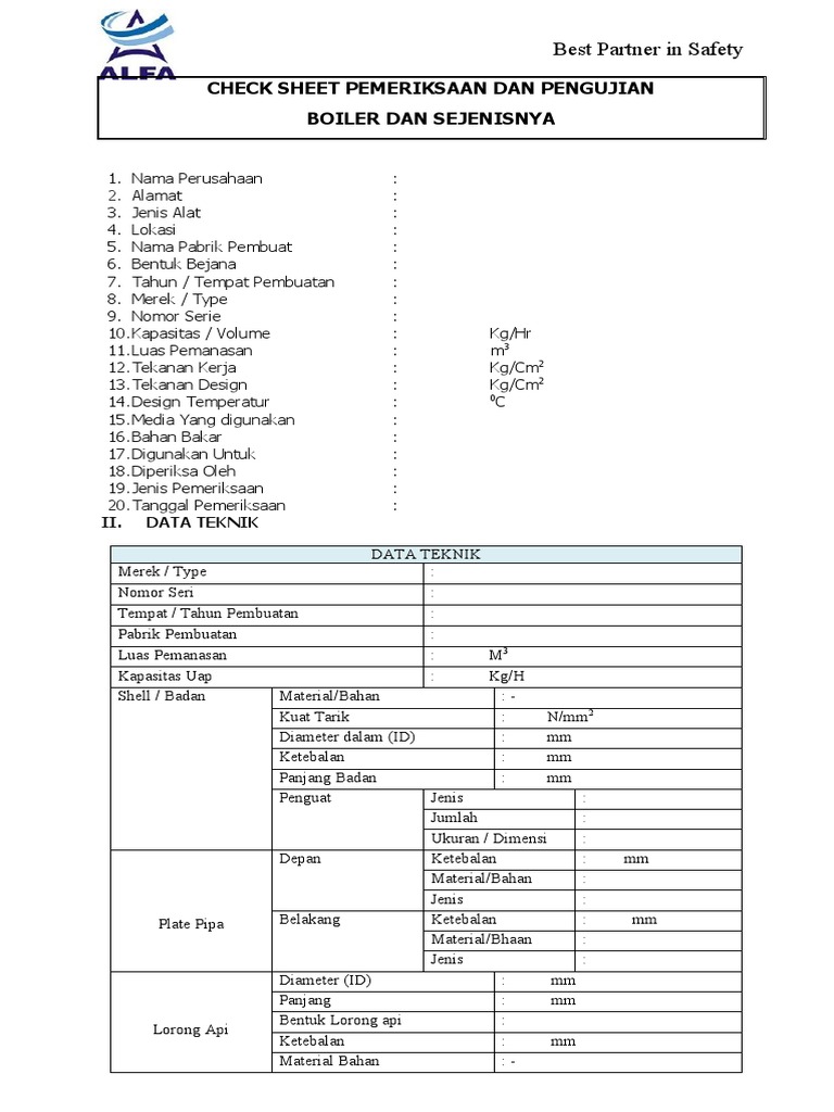 Check Sheet - Boiler Dan Sejenisnya | PDF