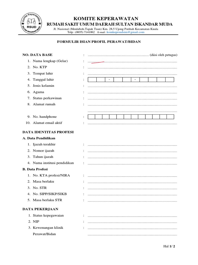 Data Isian Profil Perawat Dan Bidan Tahun 2022 | PDF