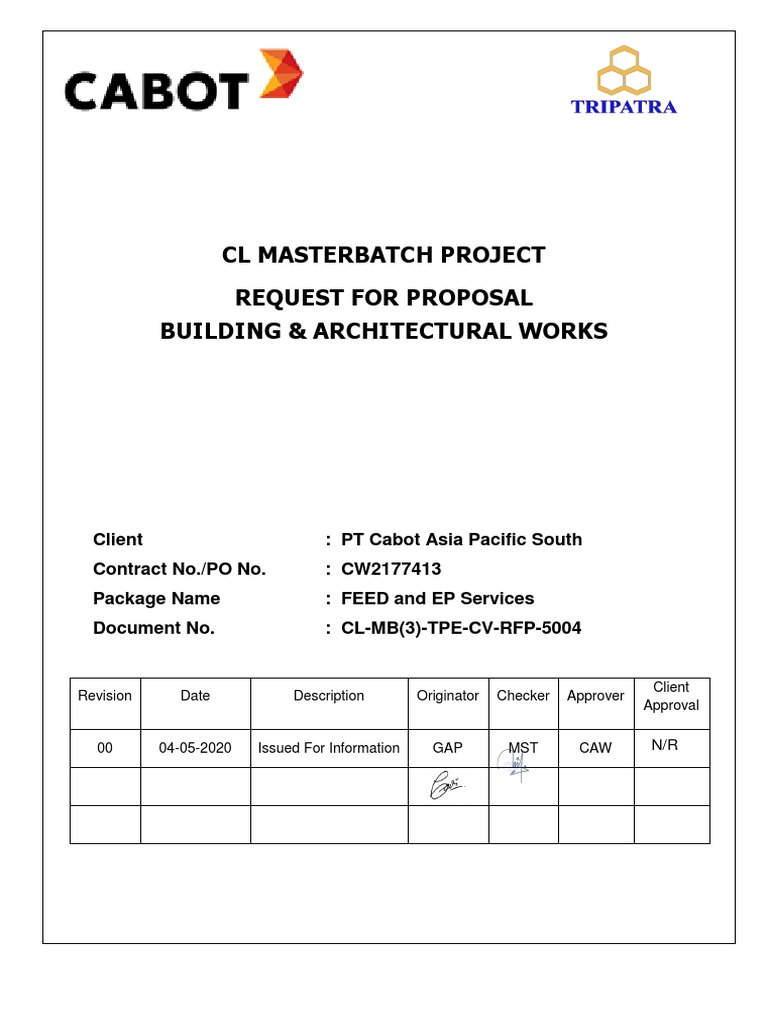 RFP for Building Works at Cabot Plant | PDF | Request For Proposal | Wall