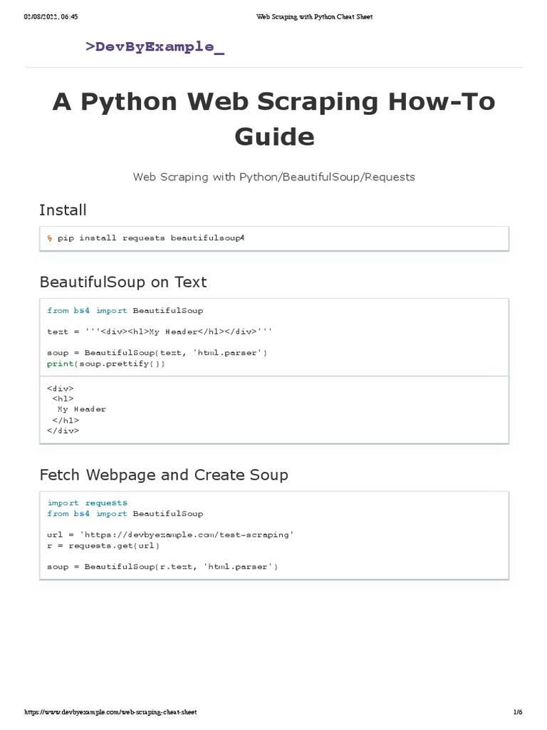 A Python Web Scraping How To Guide Devbyexample Pdf World Wide Web Internet And Web