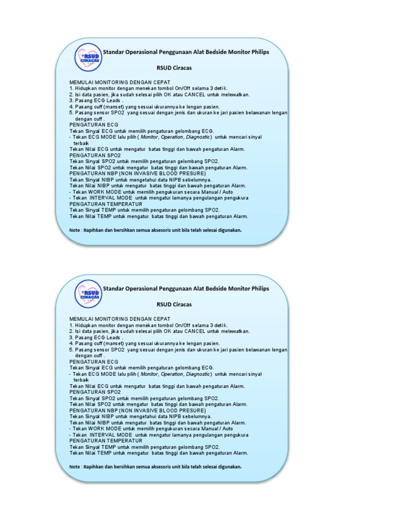 SOP Bedside Monitor Philips | PDF