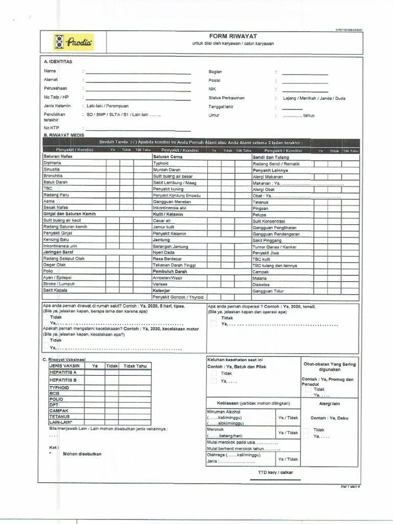 Form Riwayat Fisik Prodia | PDF