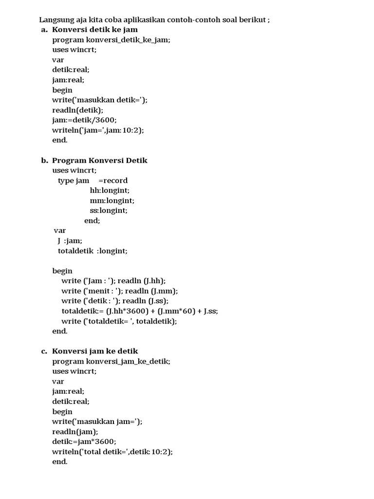 Contoh Lengkap Program Pascal | PDF